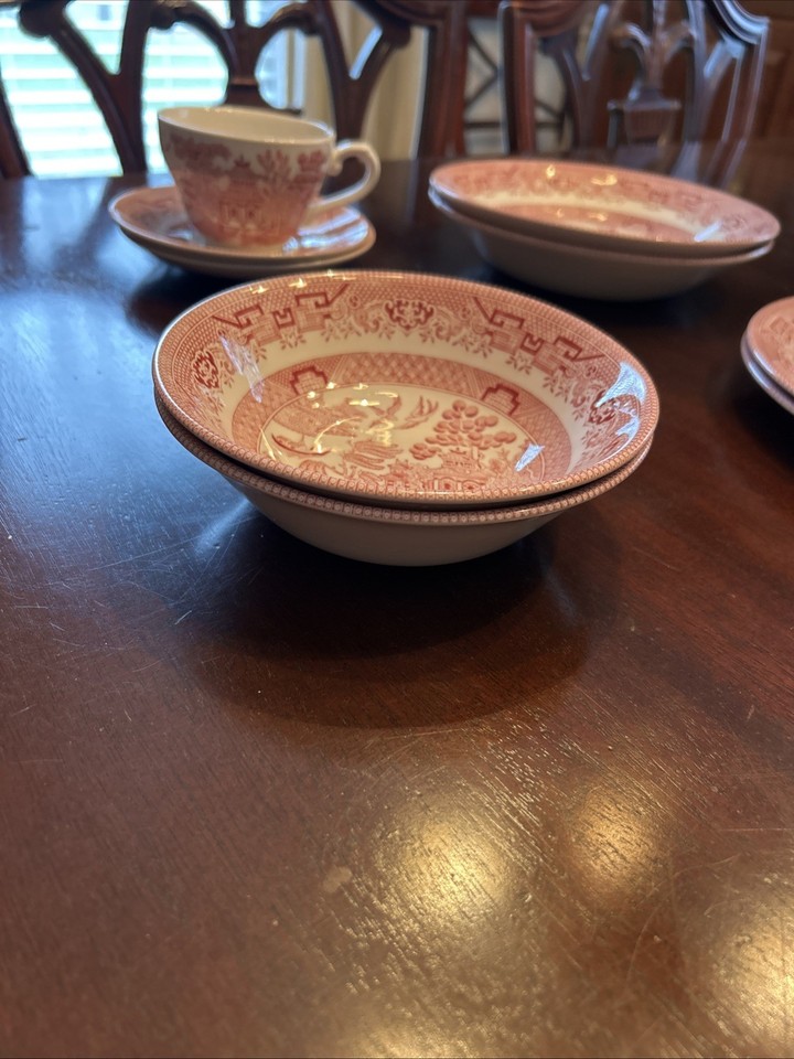 Churchill Red Rosa Willow England 11 Piece China Set | eBay