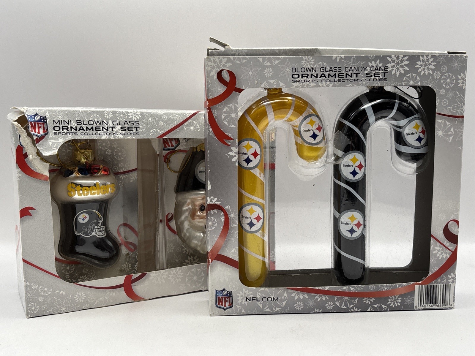 NFL Pittsburgh Steelers Christmas Ornaments Santa Candy Canes Blown ...