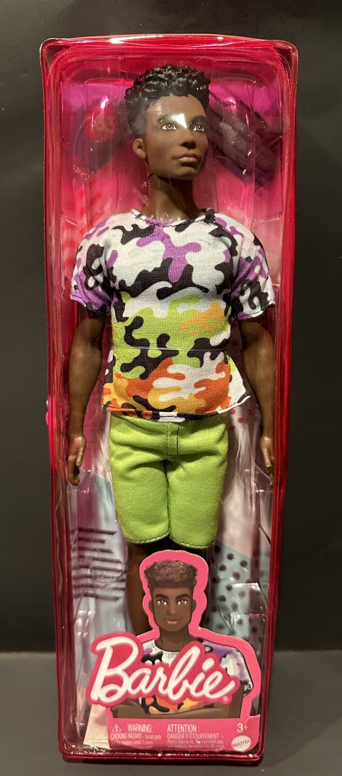 Barbie Ken Fashionistas 183 Doll Black Curly Hair Camo Shirt Neon Green ...