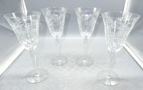 Cut Crystal maybe SENECA FLORAL etched Water Goblet Glasses 11pc ...