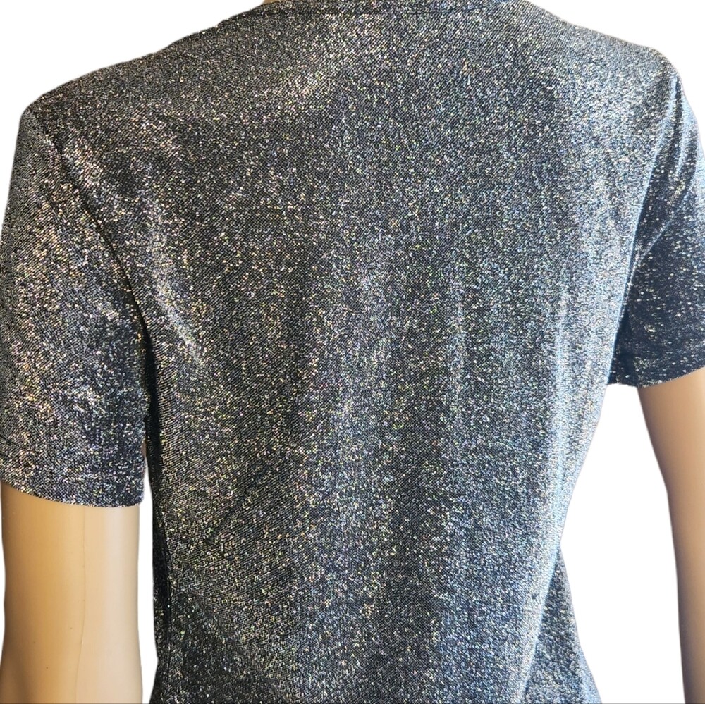 Vintage Modern edge 90s silver sparkle shirt, Size Me… - Gem