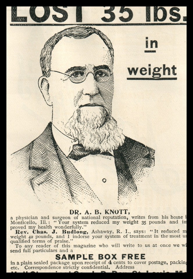 1898 WEIGHTLOSS Antique Quack Medicine Dr Knott Rare Original Paper Ad ...