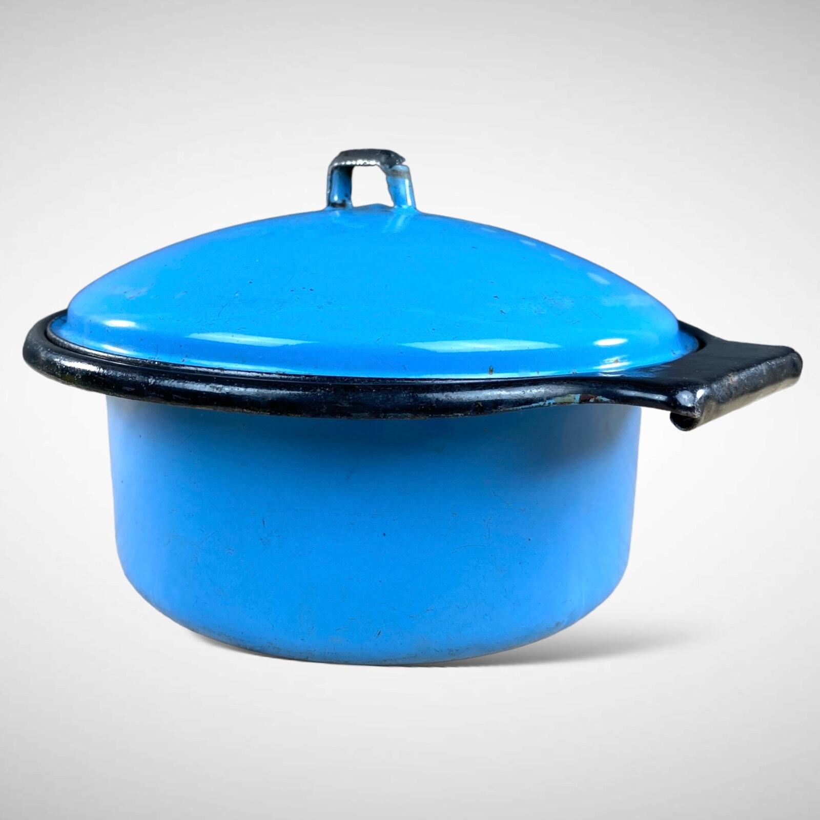 Blue Black Enamelware Casserole Pan Small Chippy Rustic Decor Indoor ...