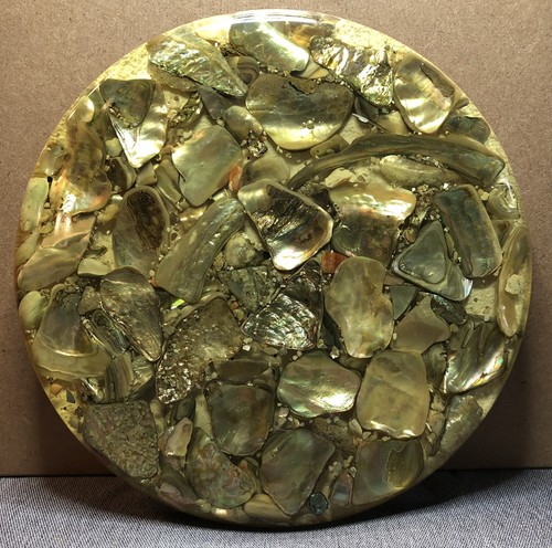 Vintage Michelle ShellCraft Abalone Shell Lucite Trivet Hot Plate Round ...