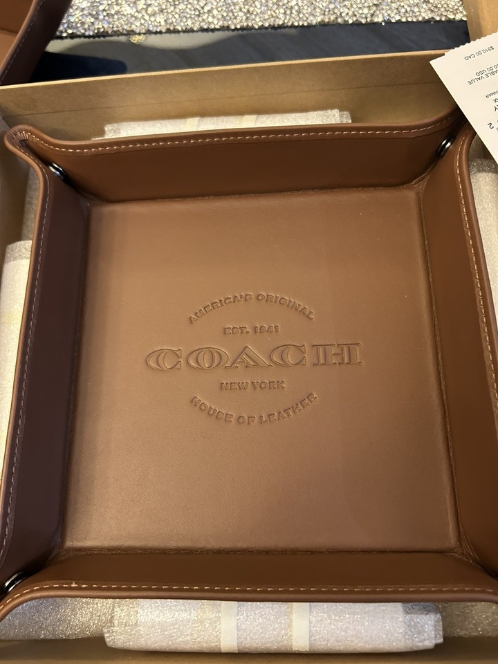 NWT Coach Boxed Valet Tray Set In Dark Saddle With Coach Gift Box CU312 ...