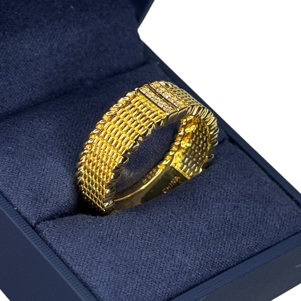 Natural Diamond 2-Pc Gold Mesh Ring Set Sterling Silver 18K Yellow Gold ...