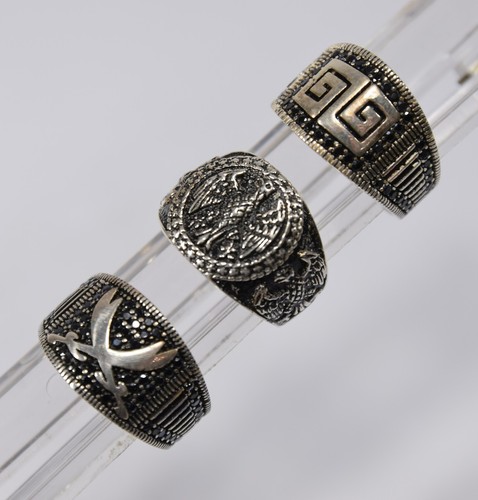 3x STERLINGSILBER RINGE Gr. 62 - 64 Pirat Säbel Seeräuber Adler Rom ...
