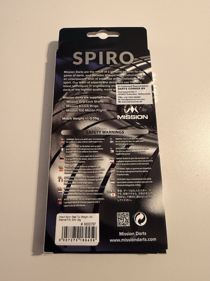 Mission Spiro M2 Steel Tip Darts 90% Tungsten, 22g | eBay UK