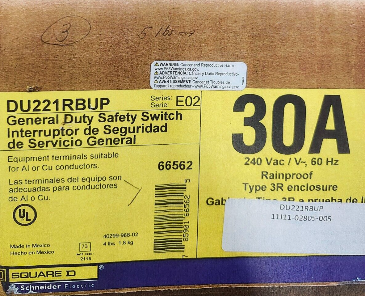 Square D DU221RBUP General Duty Safety Switch 30 Amp 240VAC Type 3R ...