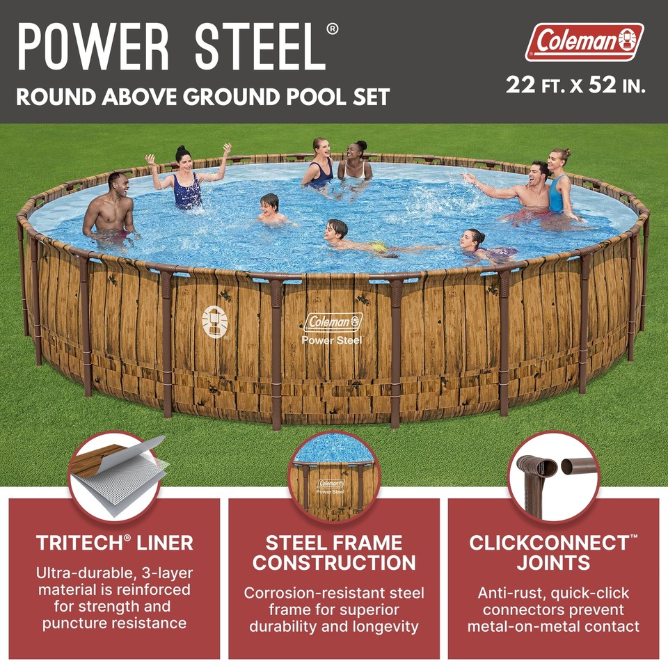 Luxury Coleman Power Steel 22'x52" Above Ground Pool Set w/ Pump ...