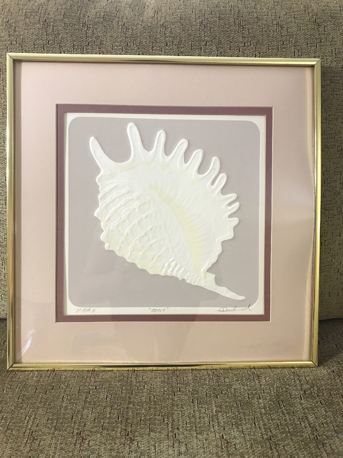 VINTAGE HAND SIGNED TEXTURED ART PRINT SEASHELL CONCH /500 DAVID ...