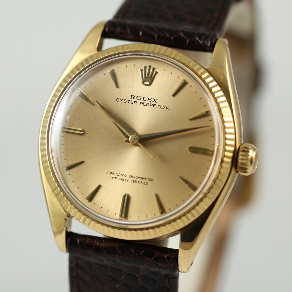 VINTAGE ROLEX 1005 OYSTER PERPETUAL CAL 1560, 18K SOLID GOLD MENS WATCH ...