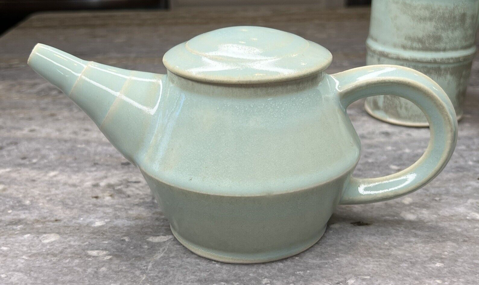 Christa Assad Artist Signed Studio Art Pottery Celadon Green Glazed Pot ...