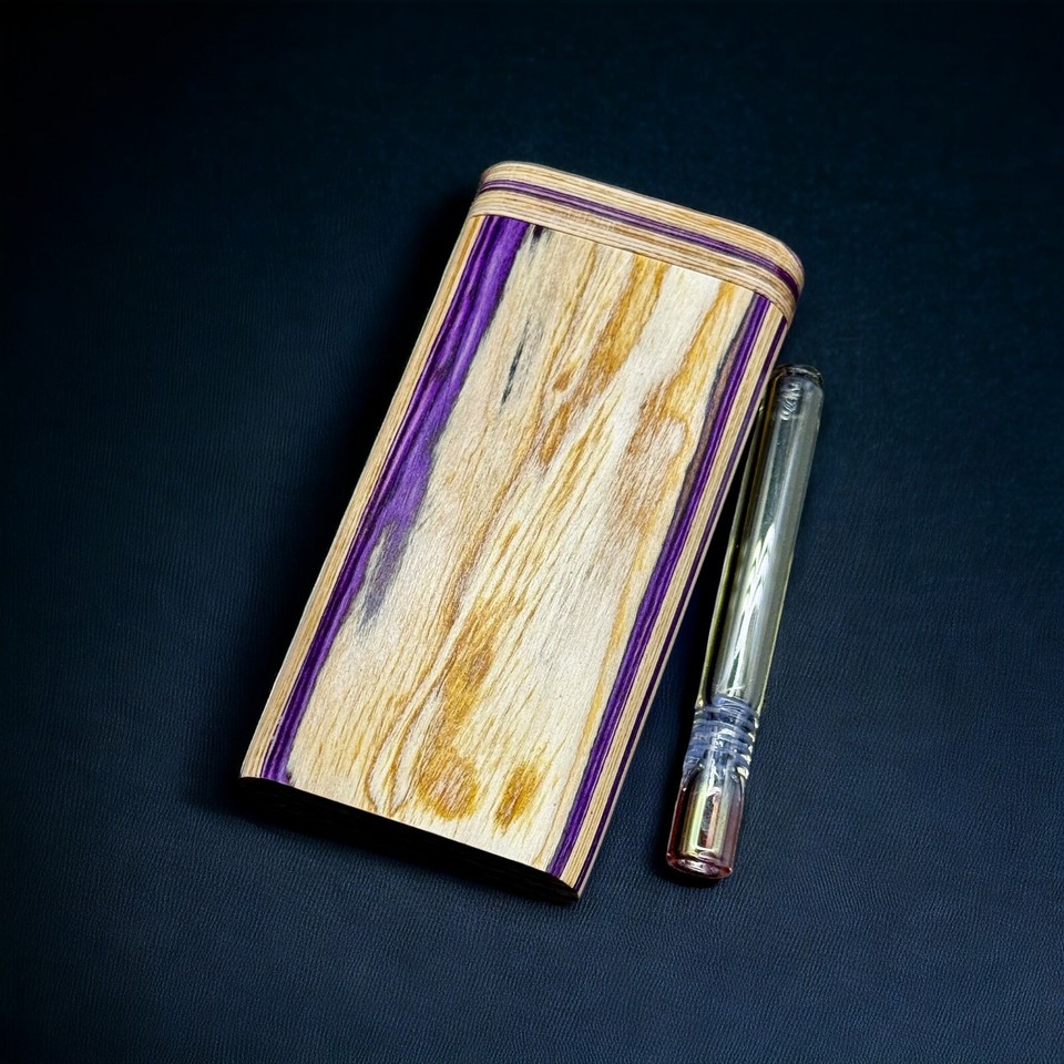 Purple Wood Dugout 4" With 3" Glass One Hitter Bat, Full Set Dugout Box ...