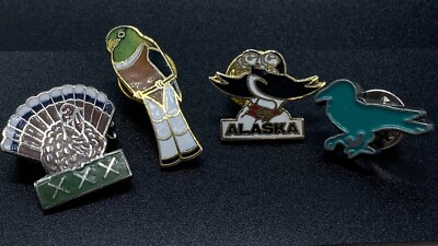 Lot of 4 Small Bird Lapel Pins Alaska Puffins Bowling Turkey XXX Crow ...