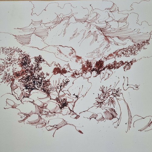 David Hutter Unsigned Ink Study Mountainous Landscape Studio Stamp ...