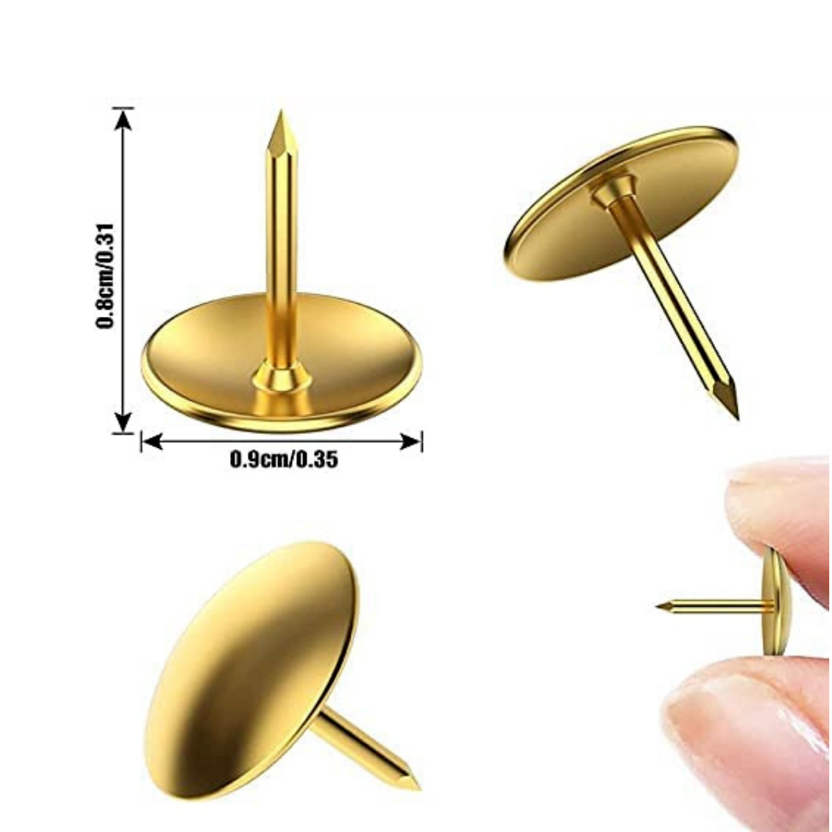280 Brass Drawing Pins - Strong Head Push Cork Board Thumb Tacks Boxed ...