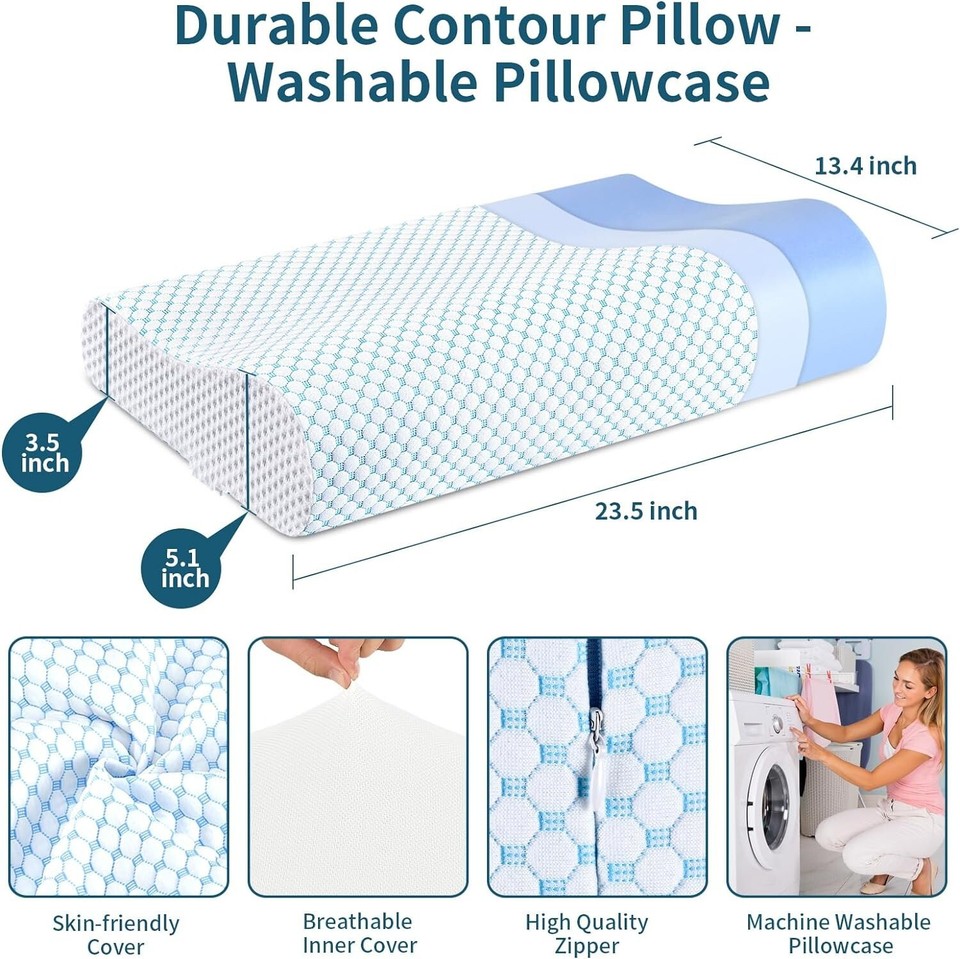 Memory Foam Pillows Neck Pillow for Pain Relief, Ergonomic Cervical ...
