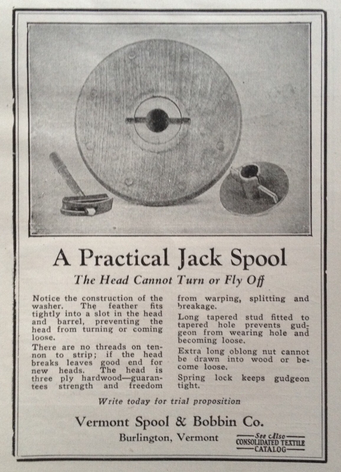 1930 AD(K17)~VERMONT SPOOL & BOBBIN CO. BURLINGTON,VT. MILL MACHINERY ...