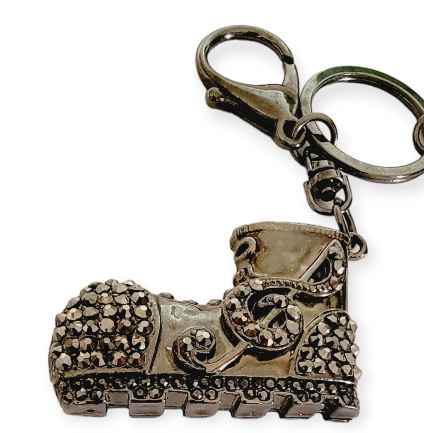 Chunky Bling Boot Keychain Darktone Metal Rhinestone Tassels Purse Clip ...