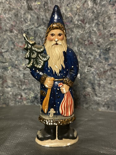 Vaillancourt Folk Art Blue Father Christmas w/Switch & Snowmen VFR ...