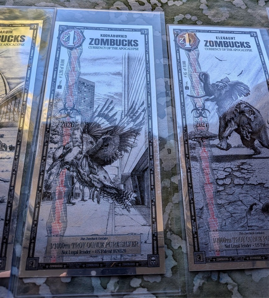 5PC Zombucks Silver Notes set 1/1000th oz Silver in each one in ...