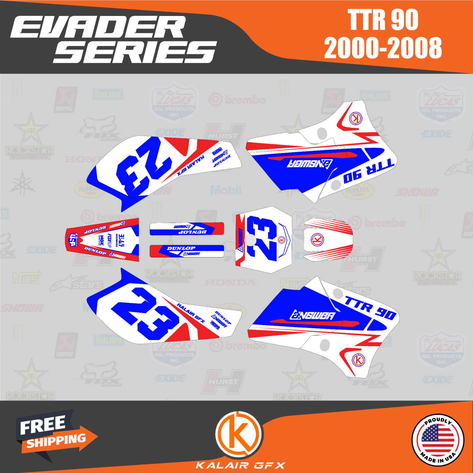 Graphics Kit for Yamaha TTR90 (2000-2008) TTR 90 Evader Series - Red ...