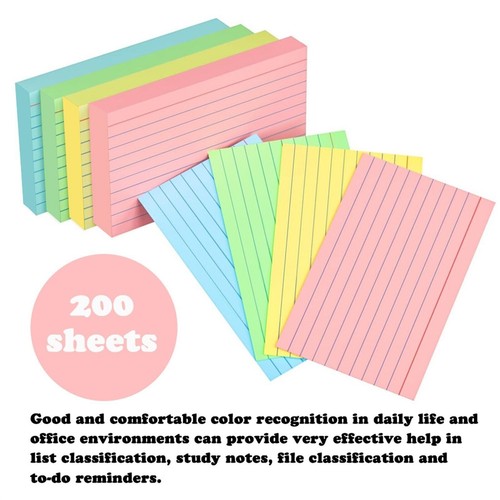 Colored Index Cards, 200 Lined Learning Flash Cards Stickers Lined Note ...