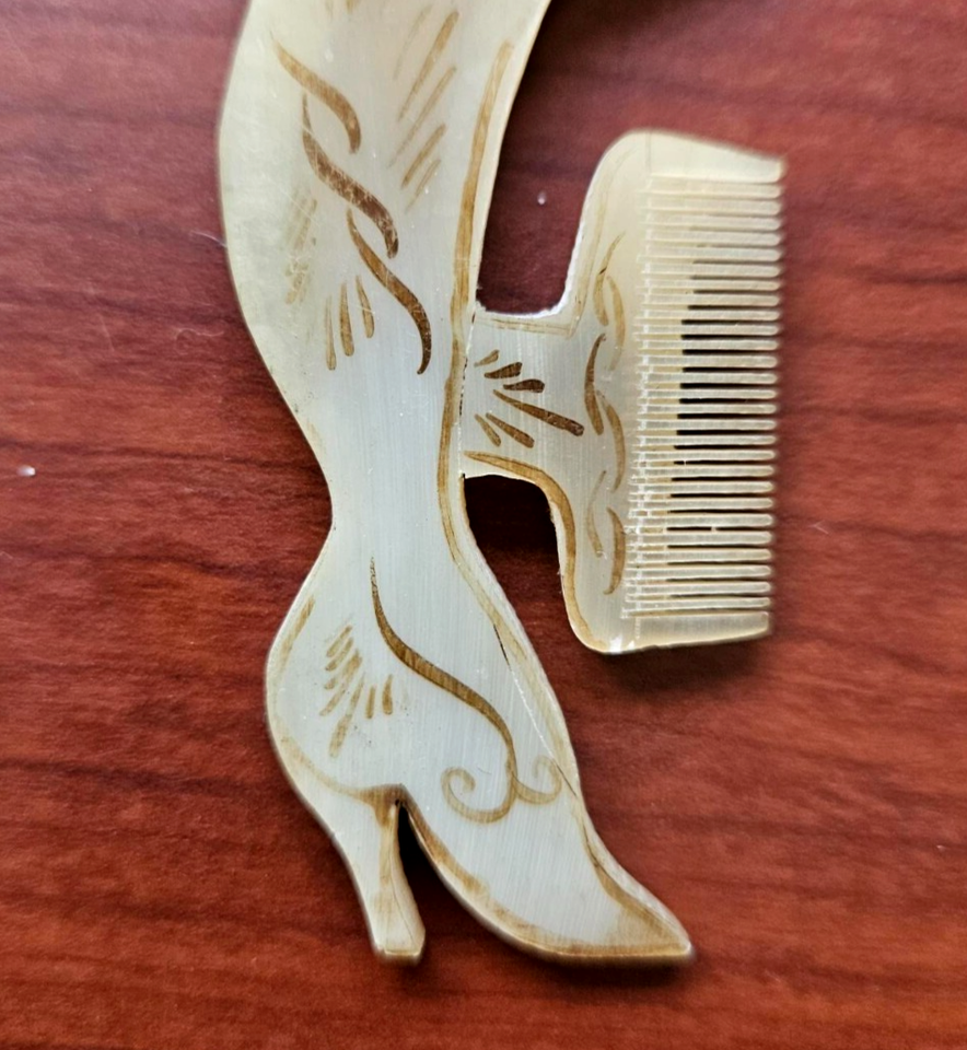 Vintage Blonde Celluloid Mustache & Hair Comb Ornate High Heel Sexy ...