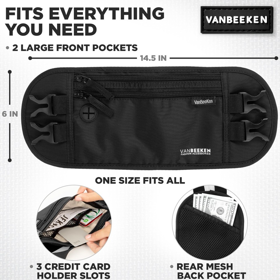 VAN BEEKEN RFID Travel Money Belt Hidden Money Belts for Travel for Men ...