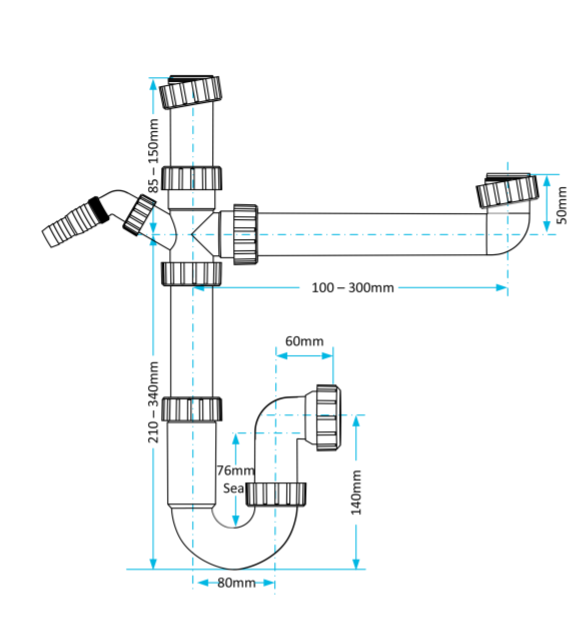 Kitchen Sink Waste Kit Double Sink for Double Bowled or 1 & a Half Bowl ...
