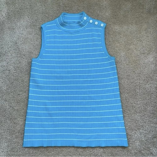 Talbots Turquoise Blue Rib Knit Striped Mock Neck Sleeveless Sweater ...