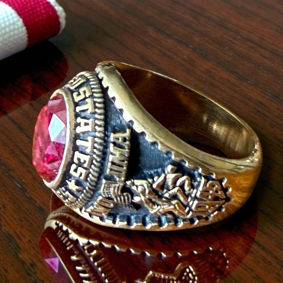 US Marine Corps Ring Jostens Size 9 Ruby Stone 1970s Vintage YLTM 18g ...