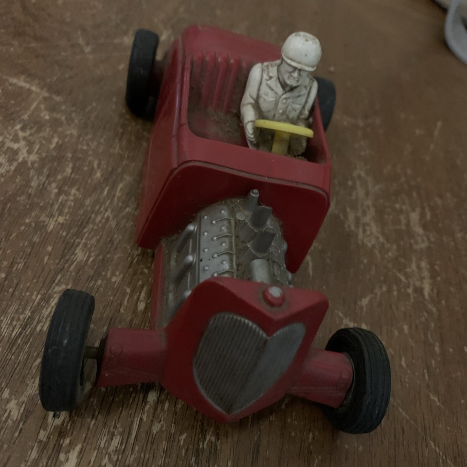 Vtg Saunders Plastic Friction Toy #5 Red Roadster Race Car Hot Rod 7.5 ...