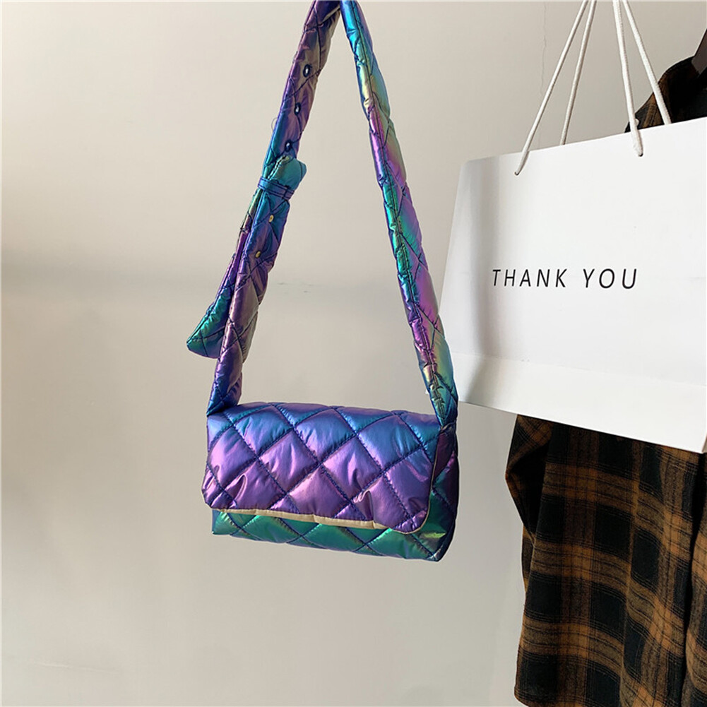 Gradient Color Cotton Padded Bag Quilted Women Messenger Bag for Work ...