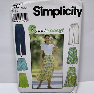 Simplicity 7655 Misses Shorts Capri Pants Skirts Sewing Pattern 6-16 ...