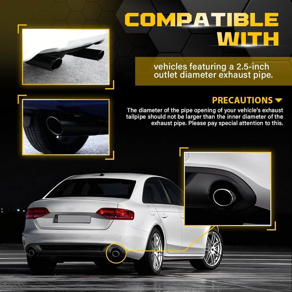 4" Outlet - 18" Long Black 2Packs Stainless Steel Exhaust Tip 2.5 ...