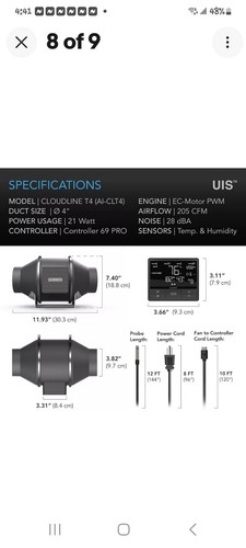 AC Infinity CLOUDLINE PRO T4, Quiet 4” Inline Duct Fan, Control, And ...