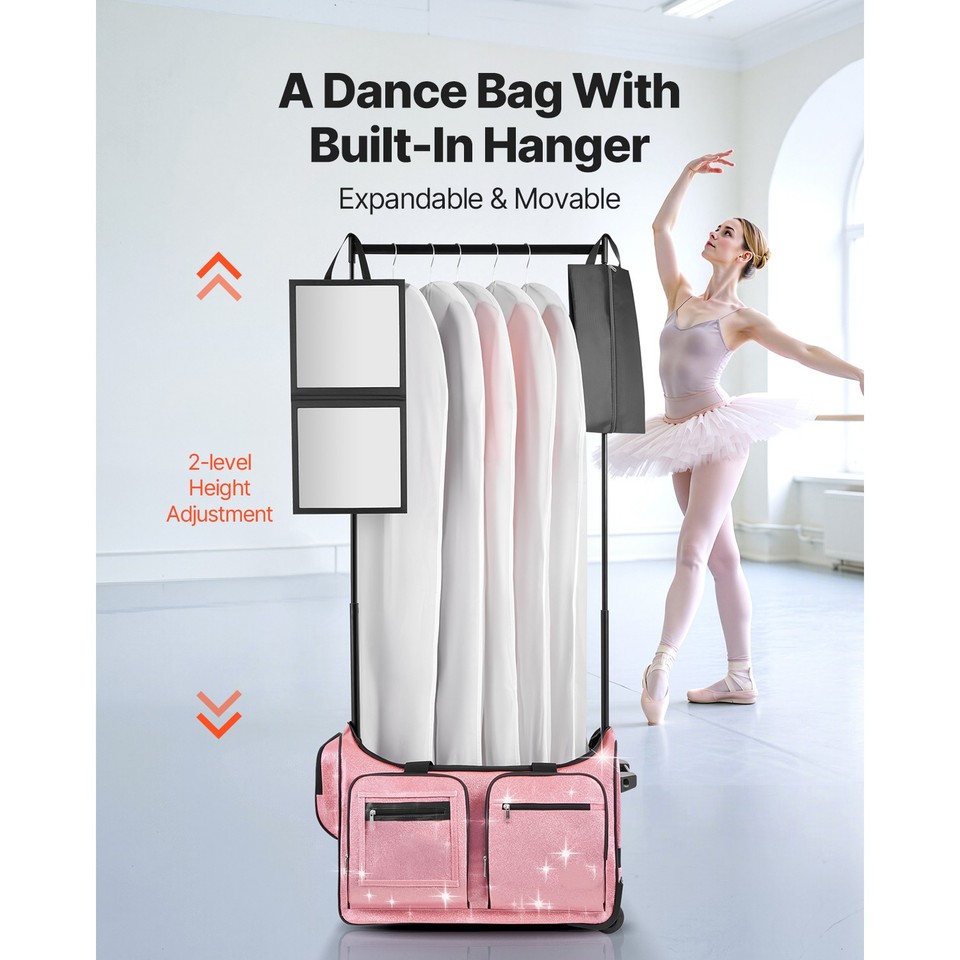 23 Inch Dance Bag with Garment Rack Rolling Duffle with Wheels for ...