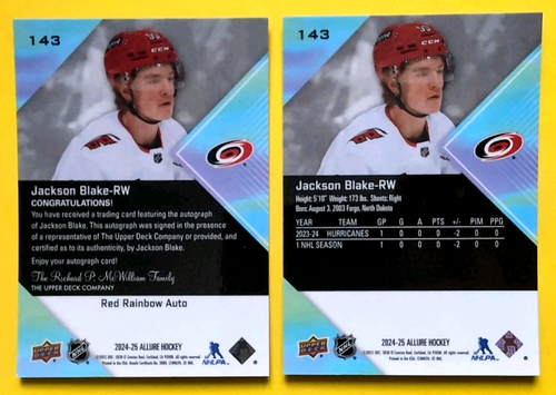 JACKSON BLAKE LOT 2 ROOKIE CARD 2024-25 ALLURE AUTOGRAPH & RC BASE #143 ...