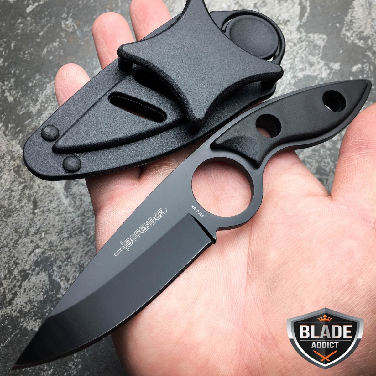 7" BLACK TACTICAL MILITARY FULL TANG FIXED BLADE NECK BOOT KNIFE w ...
