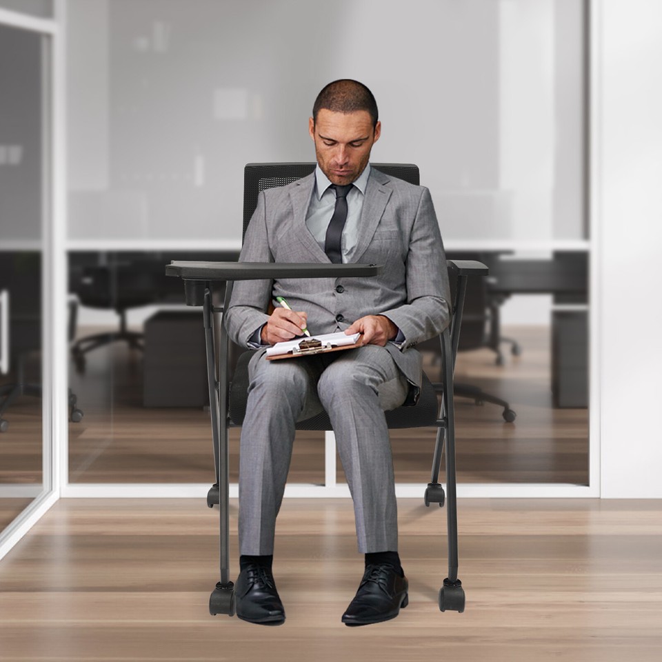 Study Reception Stacking Chair Mesh Guest Nesting with Table and Caster ...