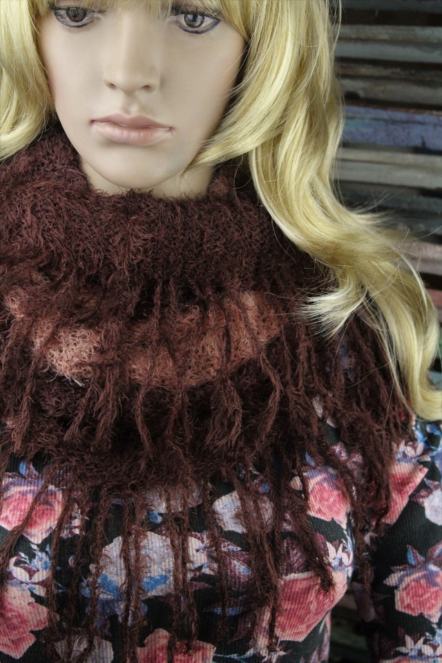 Fuzzy Fringe Turtle Neck Scarf - 2-Tone, Super Soft Tubular Design (2 ...