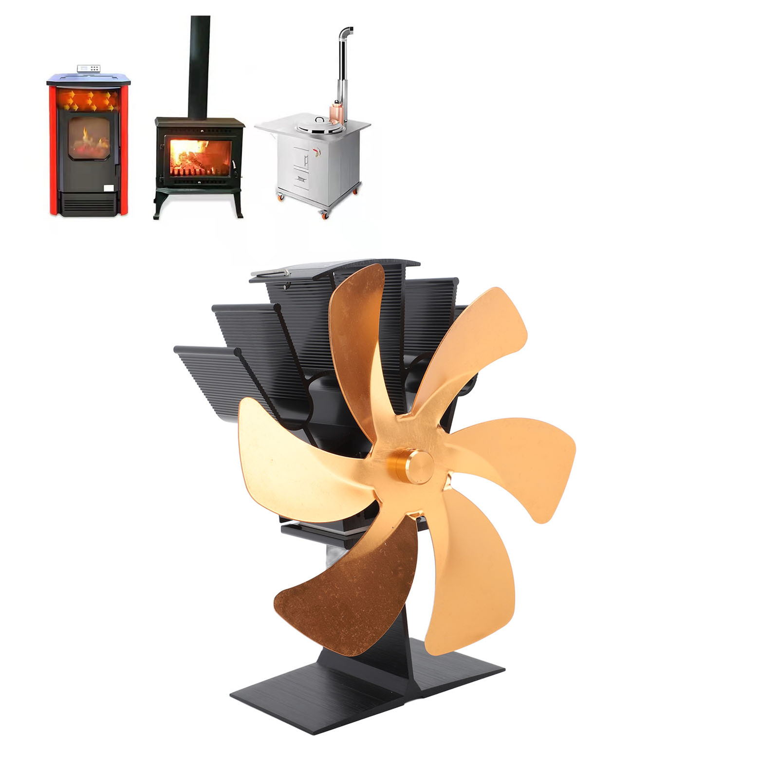 6 Blade Heat Powered Stove Fan Fireplace Fans Self Generating Thermal ...