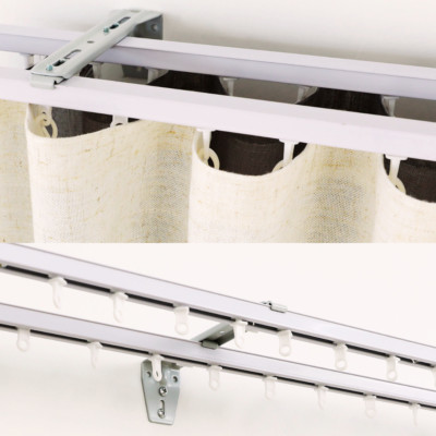 DISCRETE DOUBLE CURTAIN TRACK SMOOTH GLIDE SET W/ 113mm WALL FIX ...