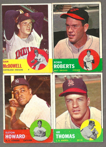 1963 Topps 4 cards Sam McDowell Robin Roberts Elston Howard Thomas FREE ...