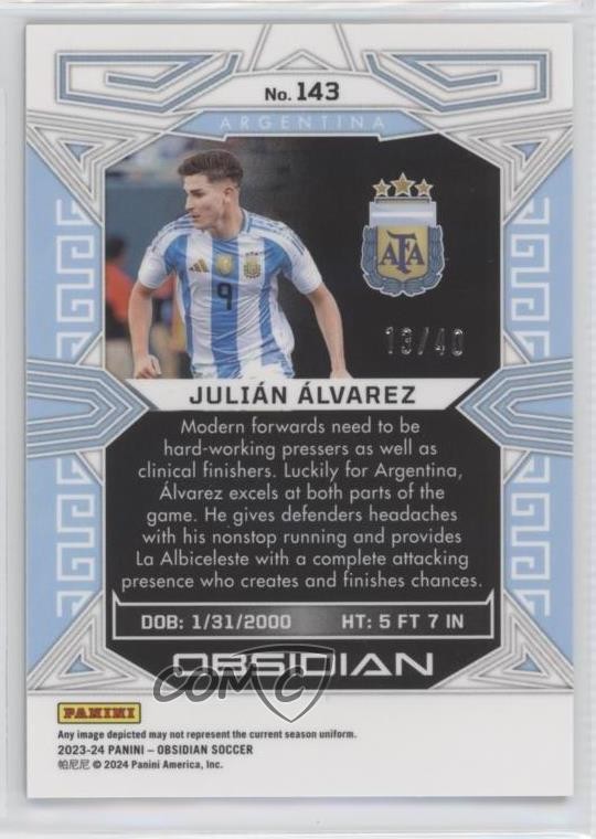 2023-24 Panini Obsidian Electric Etch Orange 13/40 Julian Alvarez #143 ...
