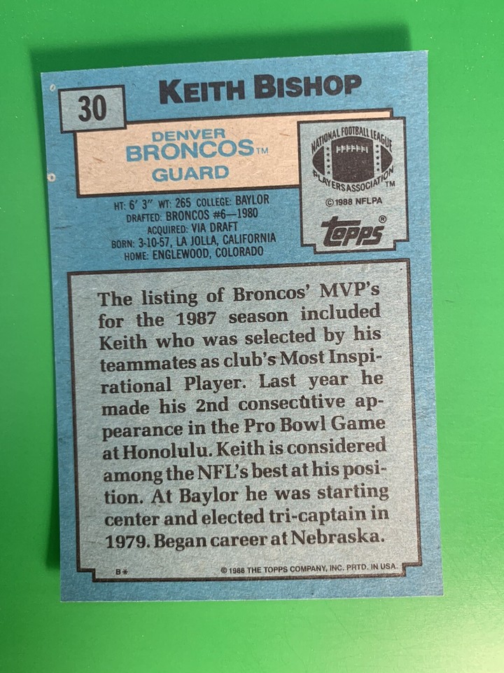 1988 Topps Keith Bishop #30 Denver Broncos | eBay
