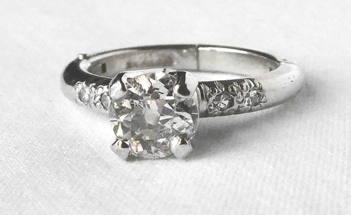 Platinum Art Deco European Diamond Engagement Ring Finger Mate ...