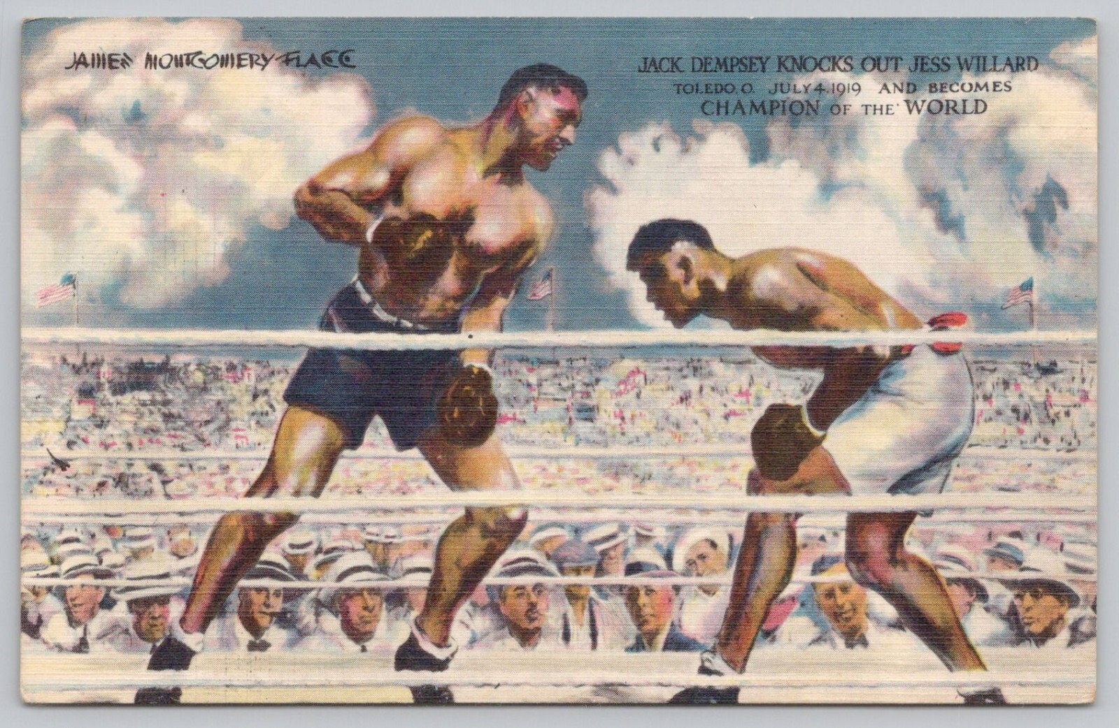 Postcard Jack Dempsey Knocks Out Jess Willard Champion Boxing | eBay